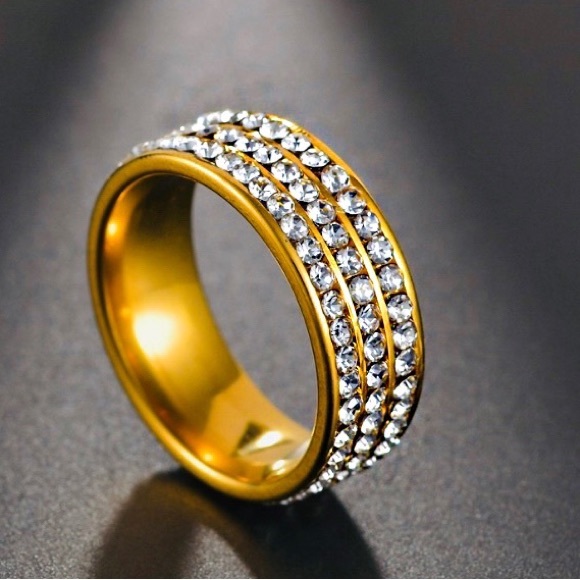 Accessories | Triple Row Stone Inlaid Stainless Steel Band Ring | Poshmark
